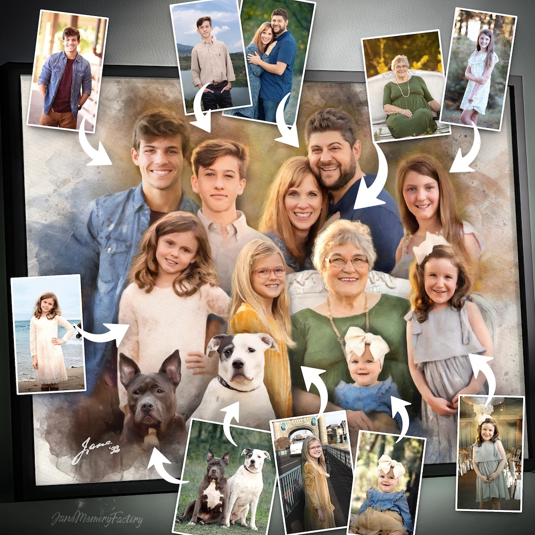 Custom Family Portrait Drawing, Merge Multiple Relatives Photos ...