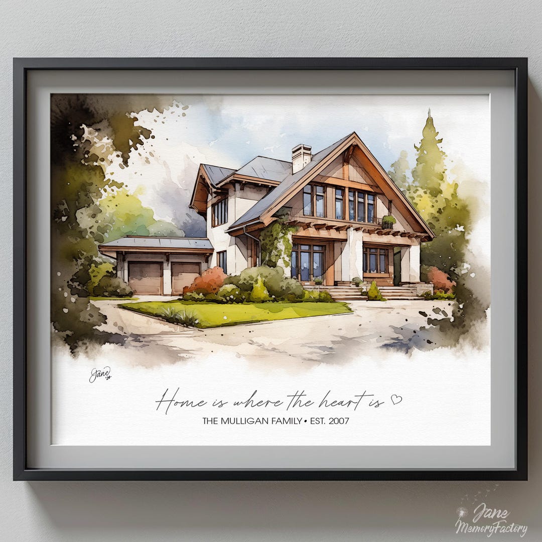 Custom House Portrait Digital Watercolor, Rustic Home Illustration ...