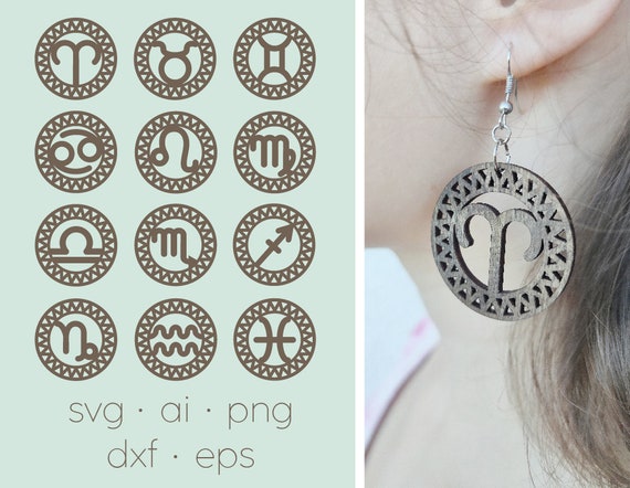 Zodiac Signs Earrings SVG Laser Cut Earring File Space - Etsy