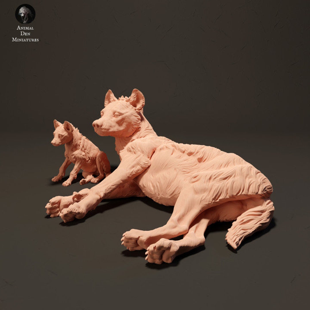 Custom 3D Printed Spotted Hyena and Pup Resin Animal Figurines - Etsy