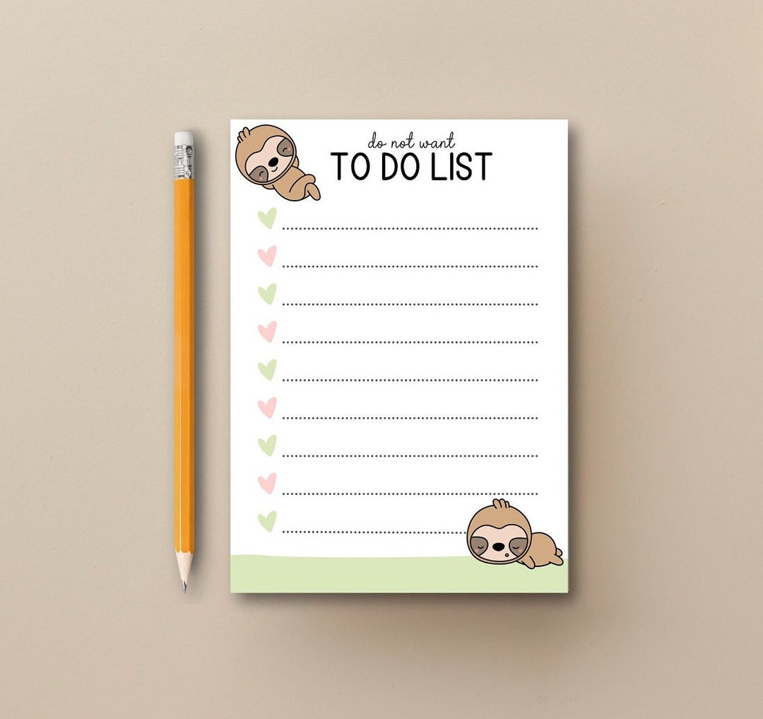 Sloth Notepad, Kawaii Memo Pad, to Do List Notepad, Kawaii Valentine, To-do List ...