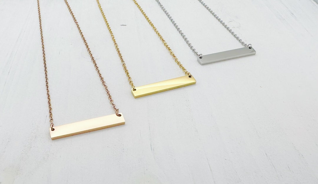 Custom Text Necklace, Engraved Gold Bar Necklace, Custom Name Bar ...
