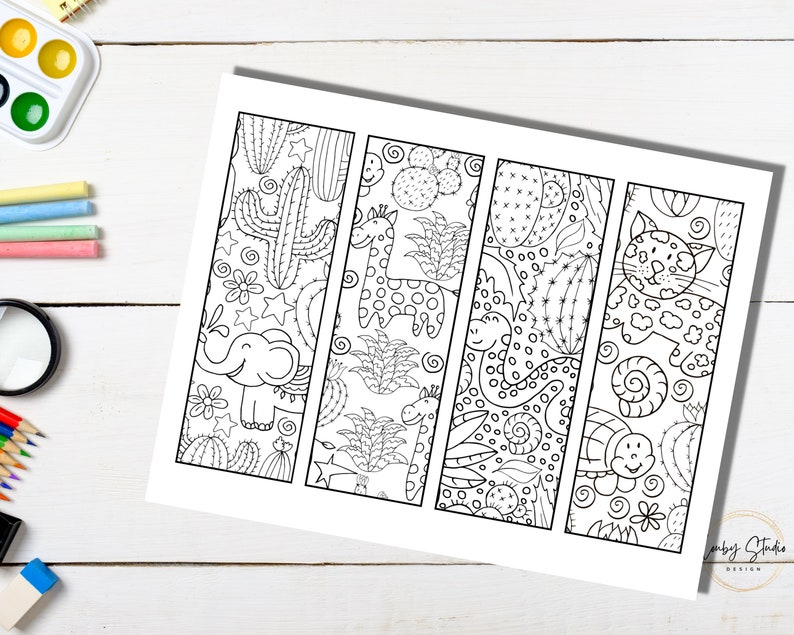 Printable Coloring Animal Bookmarks, Digital Book Marks, Cute Printable ...