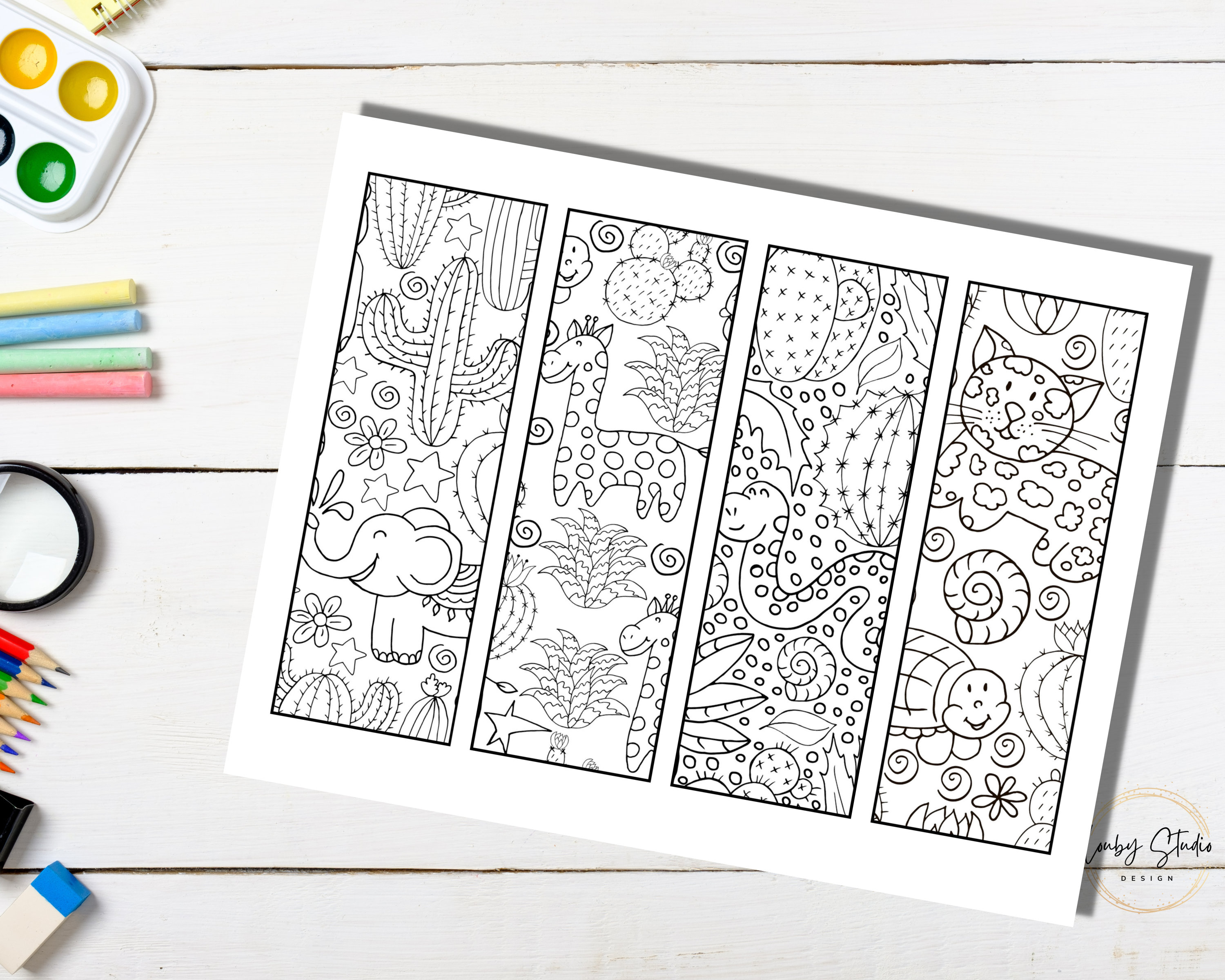 Printable Coloring Animal Bookmarks, Digital Book Marks, Cute Printable ...