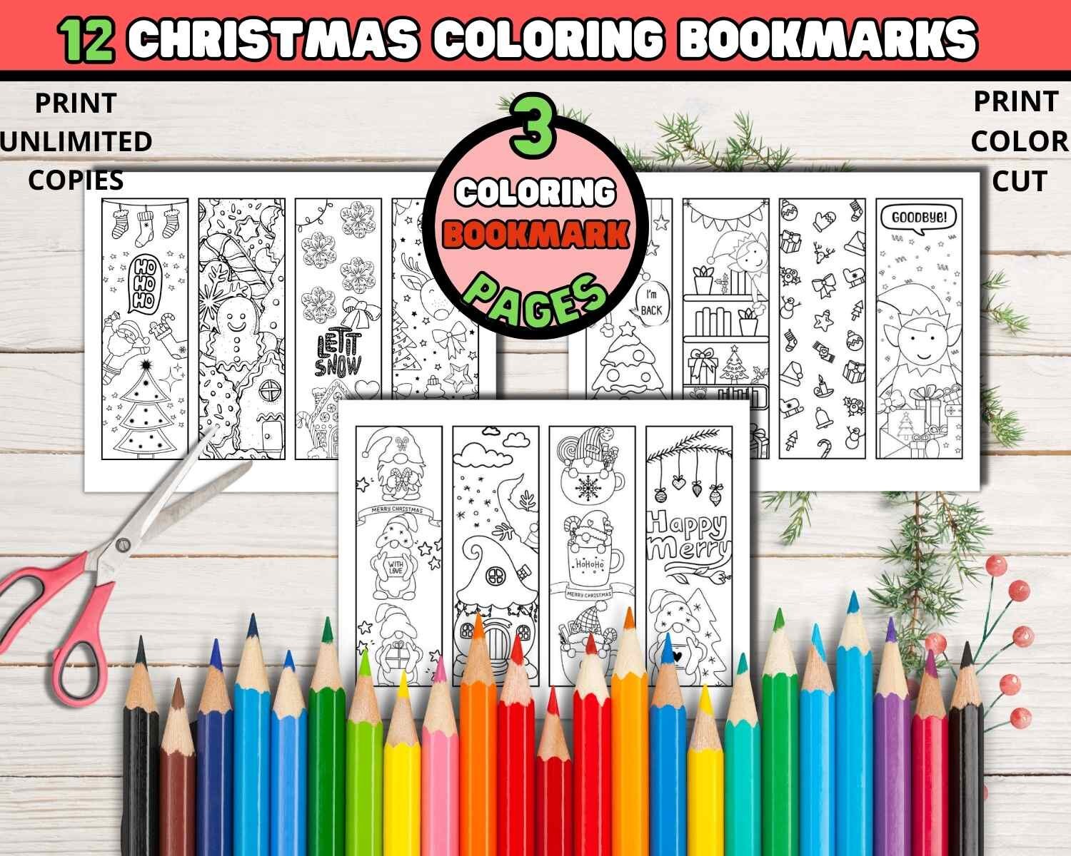 Christmas Bookmarks Printable BUNDLE, Kids Christmas Gnome Coloring ...