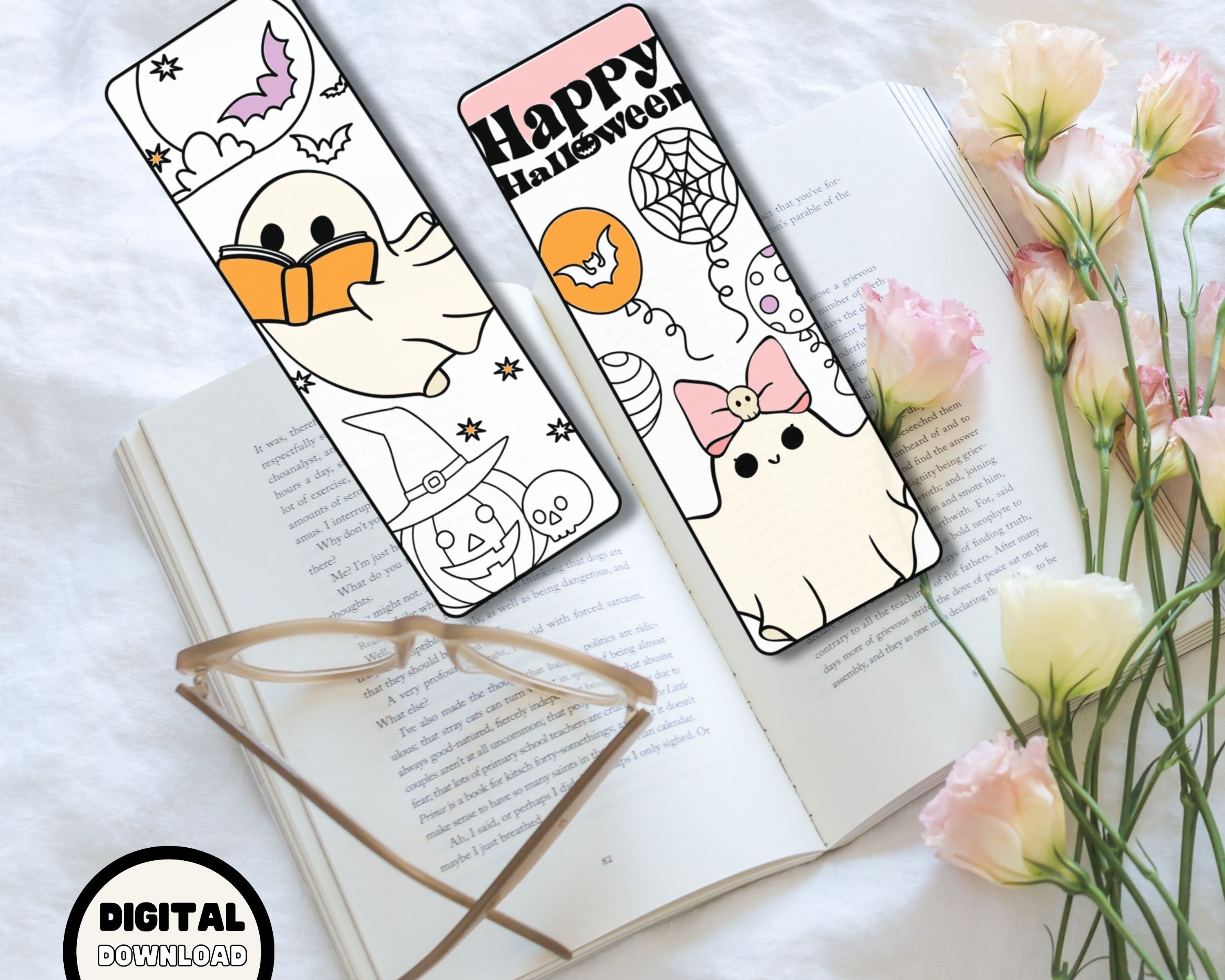 Cute Halloween Coloring Bookmarks, Kawaii Halloween Coloring Page, Kids ...