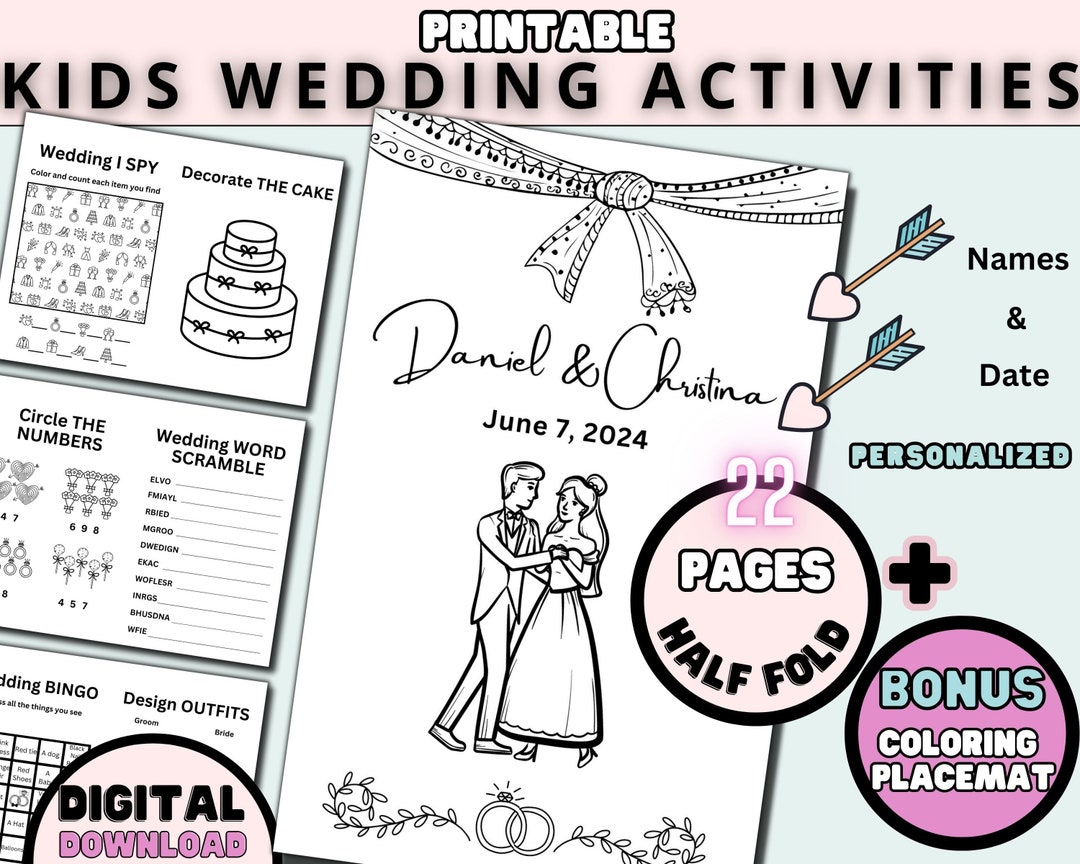 Kids Wedding Activity Book, Printable Wedding Coloring Book Pages ...