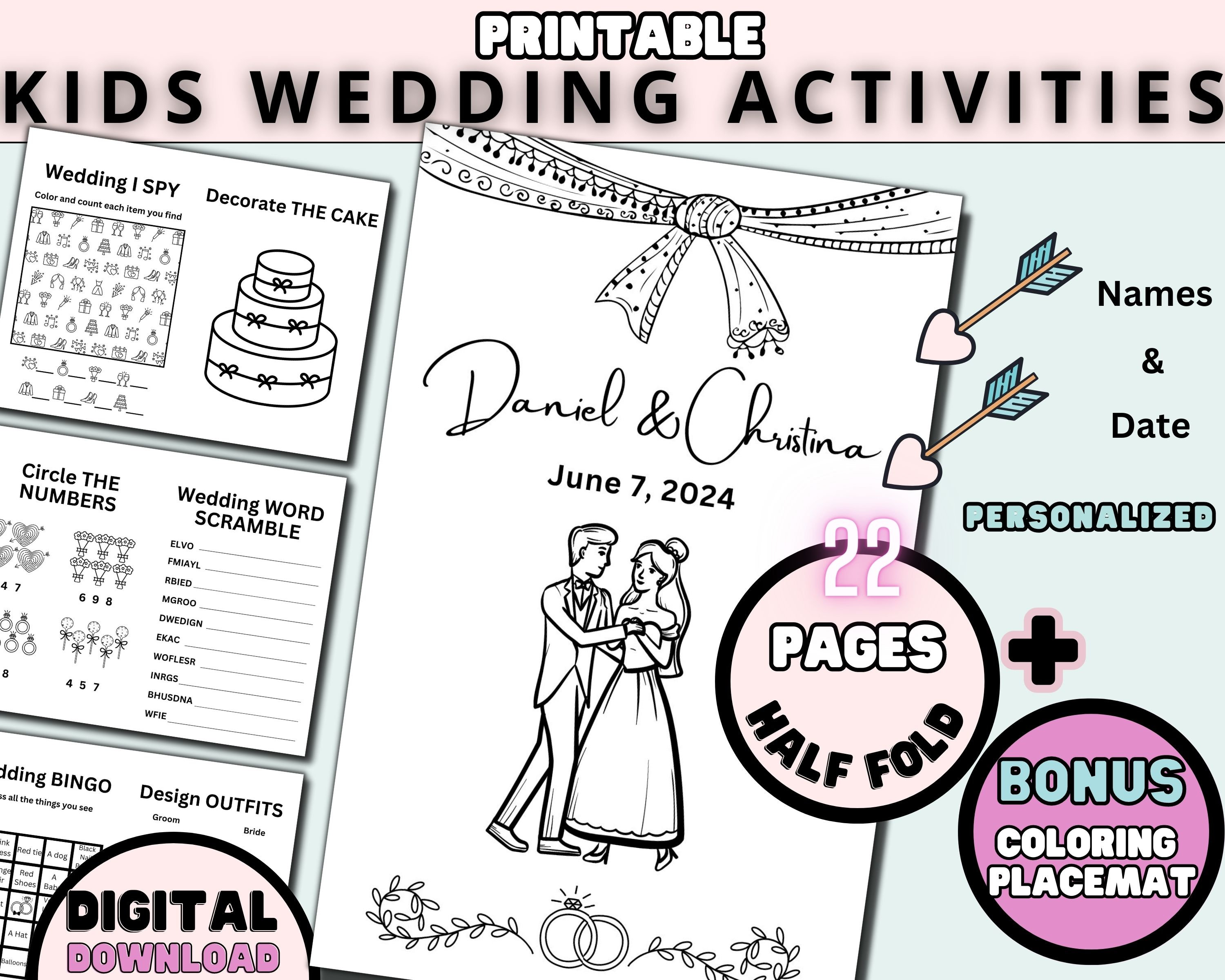Kids Wedding Activity Book, Printable Wedding Coloring Book Pages ...