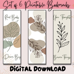 Printable Bookmarks for Women, Digital Book Mark, Boho Bookmark Set ...