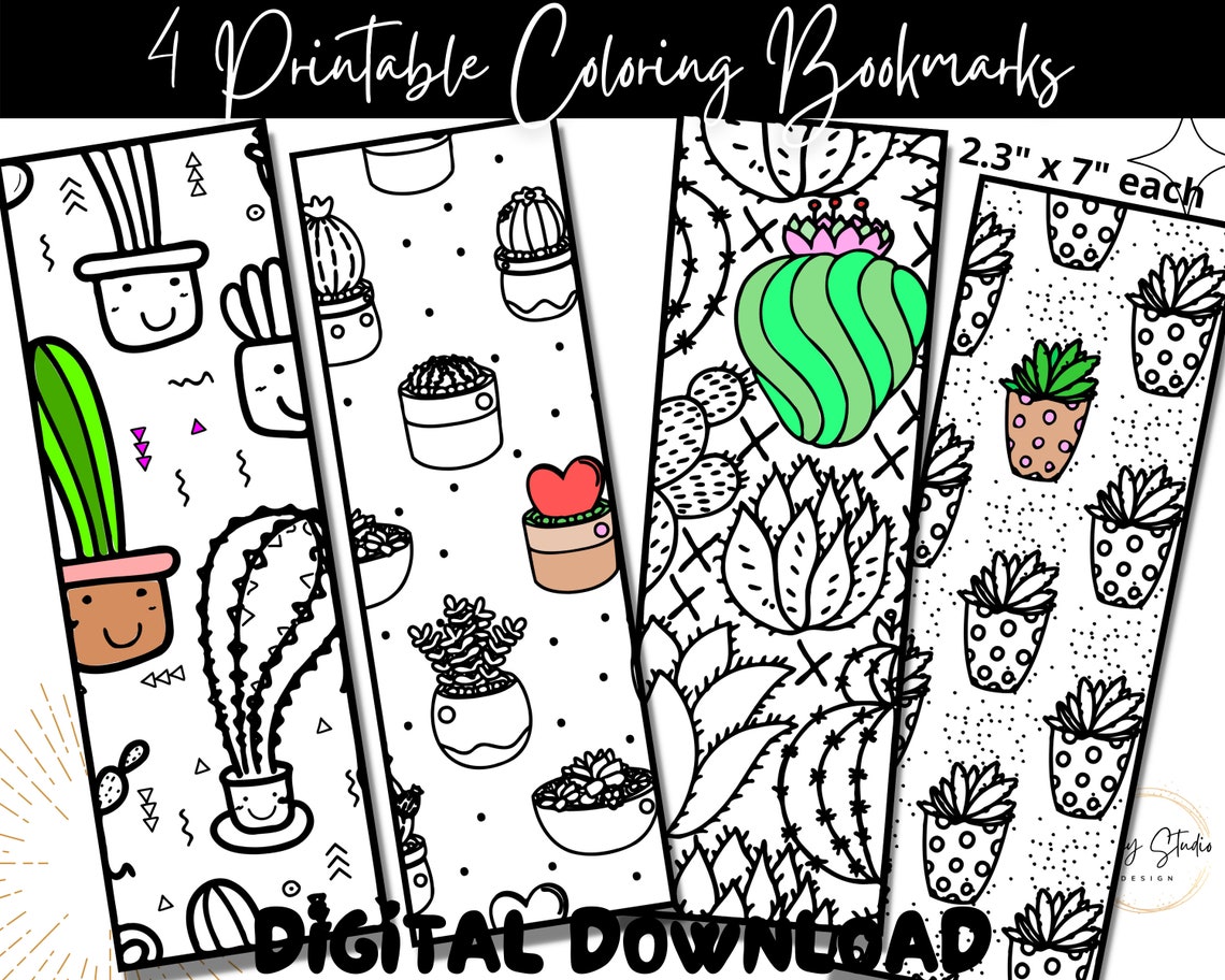 Printable Coloring Bookmarks, Digital Book Marks, Cute Printable Book ...