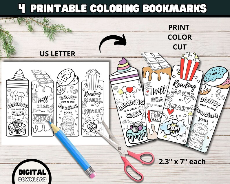 Printable Coloring Bookmarks, Sweet Dessert Coloring Book Marks, Kids ...