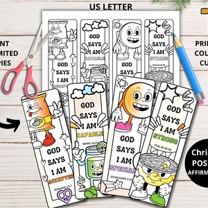 Christian Affirmations Coloring Bookmarks for Kids God Says I Am Bible ...