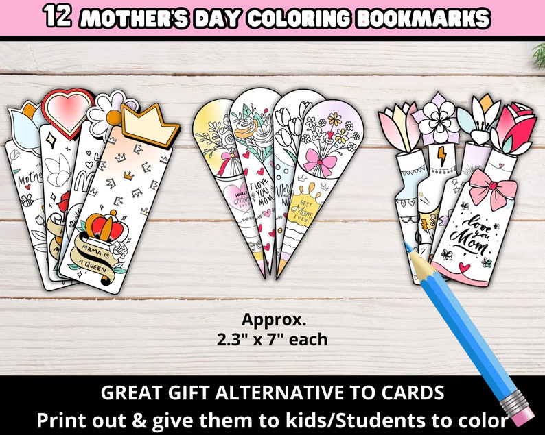 Printable Mothers Day Coloring Bookmarks Cards, Happy Mothers Day ...