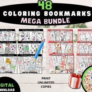 Printable Coloring Bookmarks BUNDLE, Cute Christmas Coloring Bookmarks ...