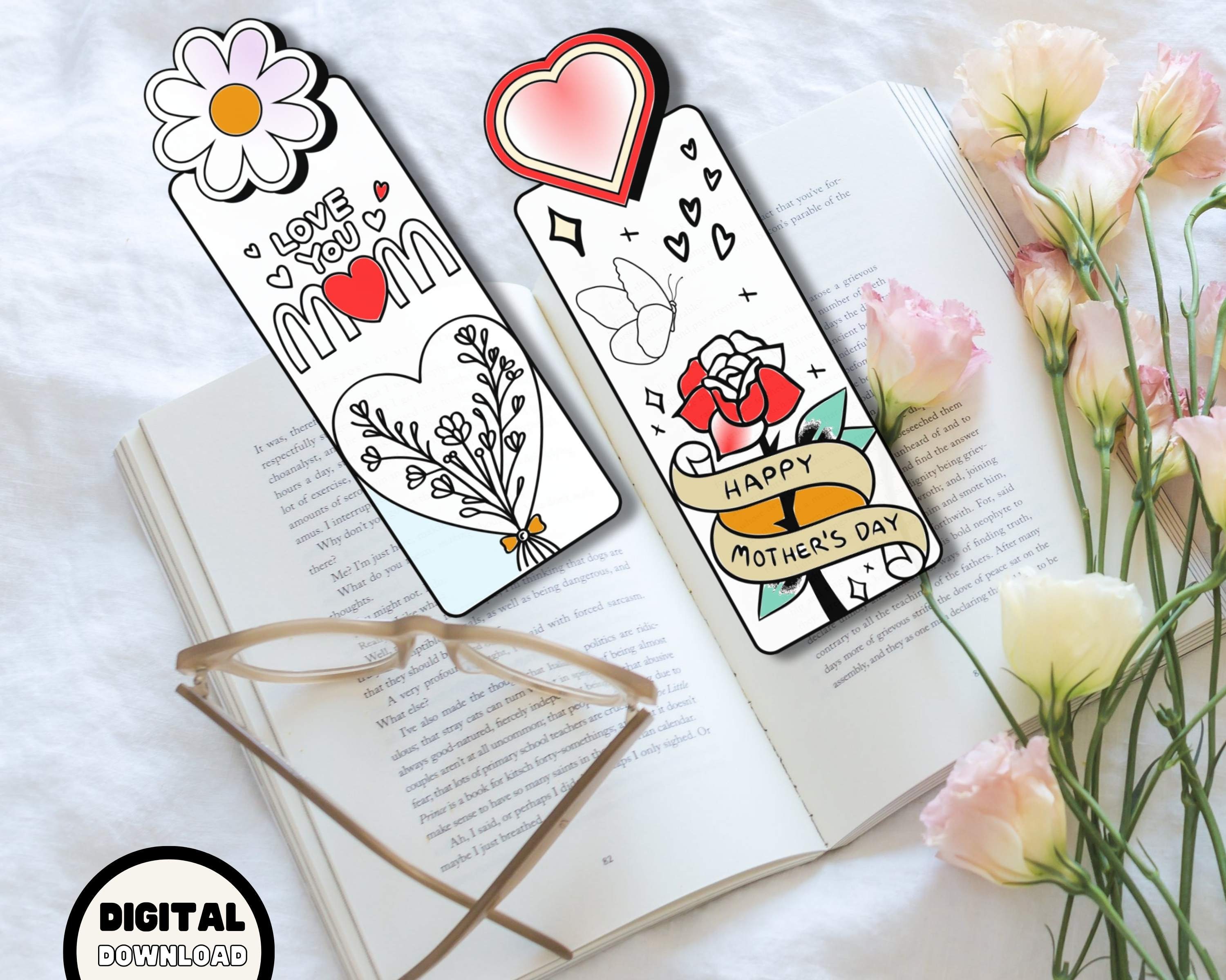 Mothers Day Coloring Bookmarks, Printable Coloring Mothers Day Card ...