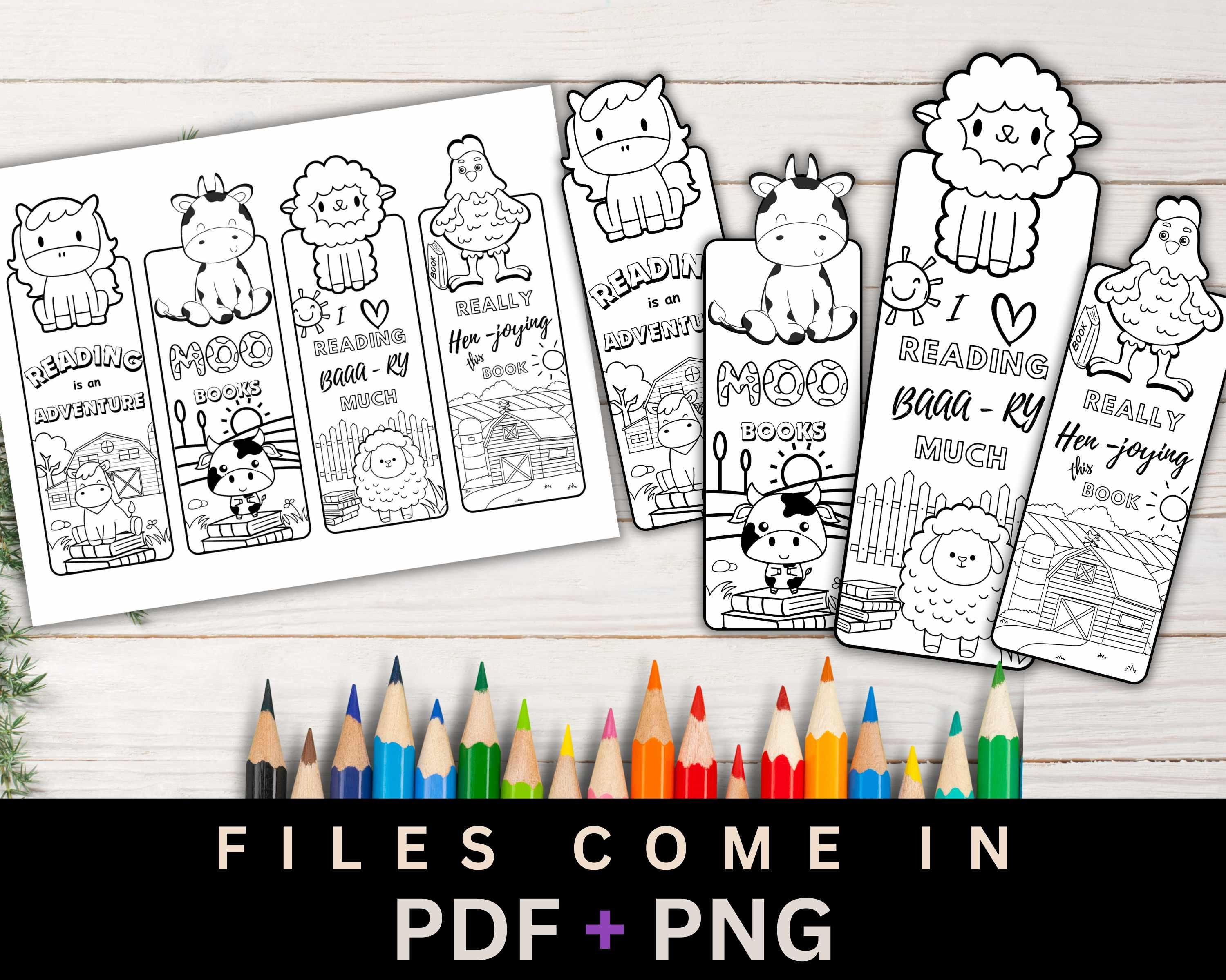 Farm Animals Coloring Bookmarks, Printable Coloring Book Marks, Kids ...