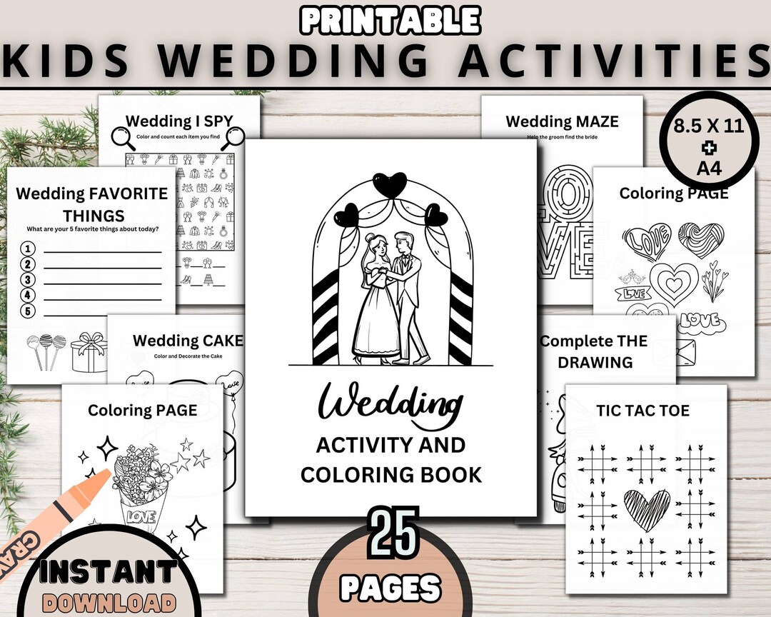 Kids Wedding Activity Book, Printable Wedding Coloring Book Pages ...