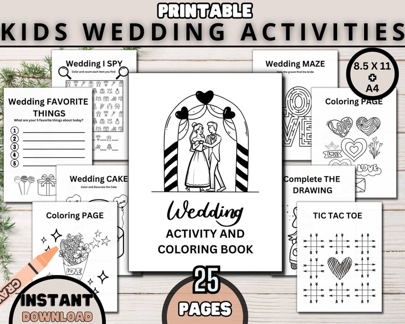 Kids Wedding Activity Book, Printable Wedding Coloring Book Pages ...