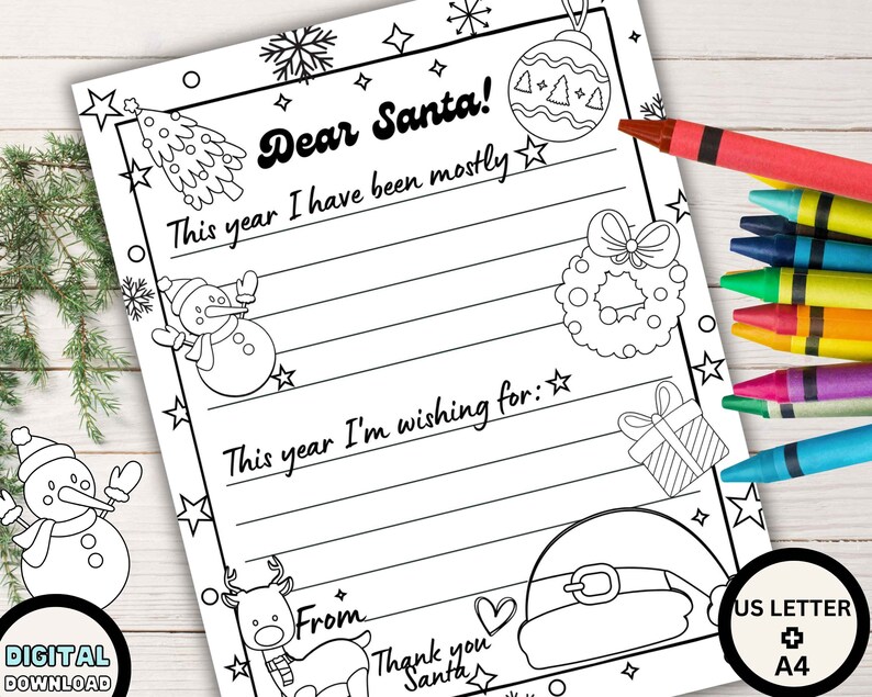 Letter to Santa Coloring Page, Printable Dear Santa Letter, Christmas ...