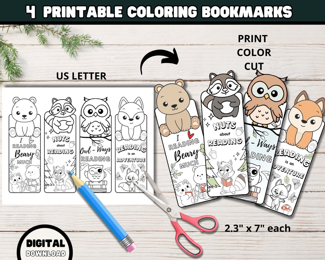 Woodland Animals Coloring Bookmarks Page Printable Coloring - Etsy