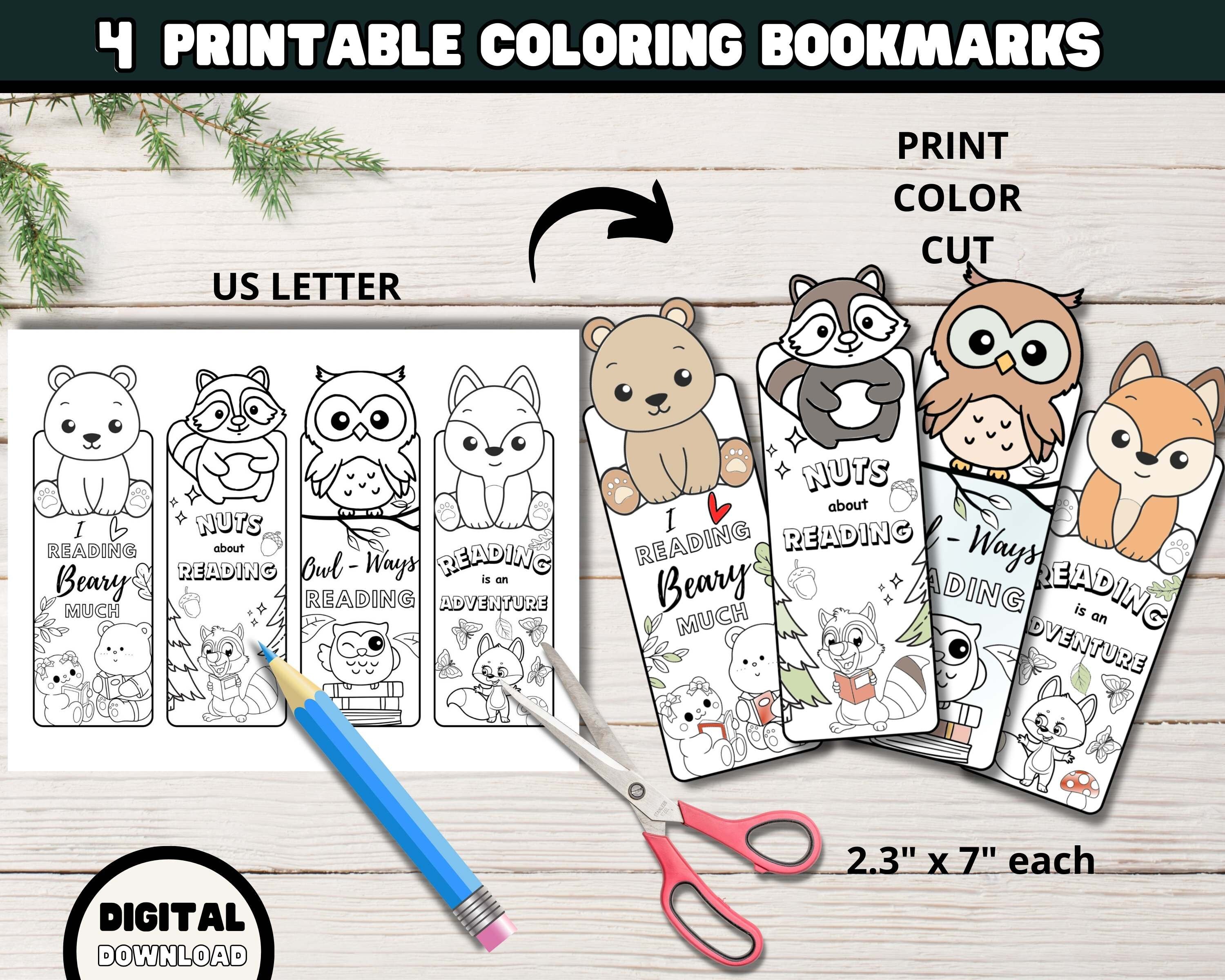 Woodland Animals Coloring Bookmarks Page Printable Coloring - Etsy