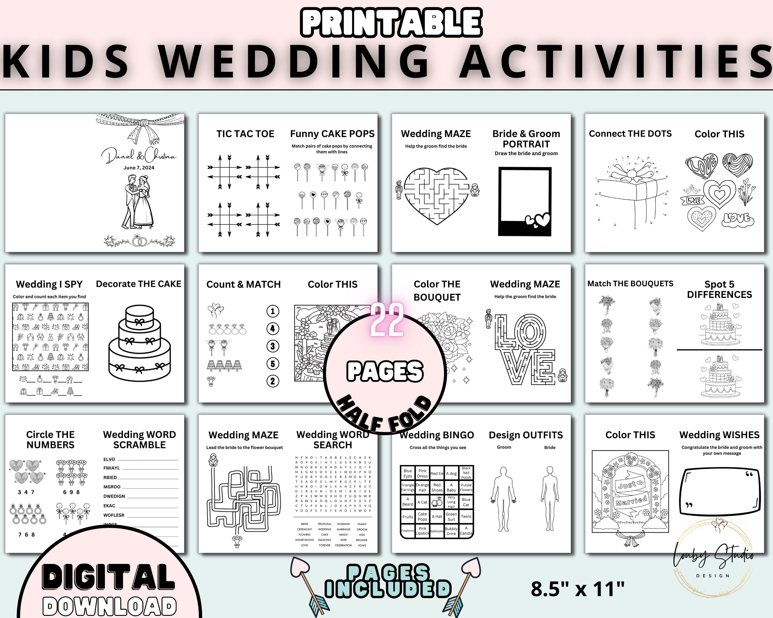 Kids Wedding Activity Book, Printable Wedding Coloring Book Pages ...