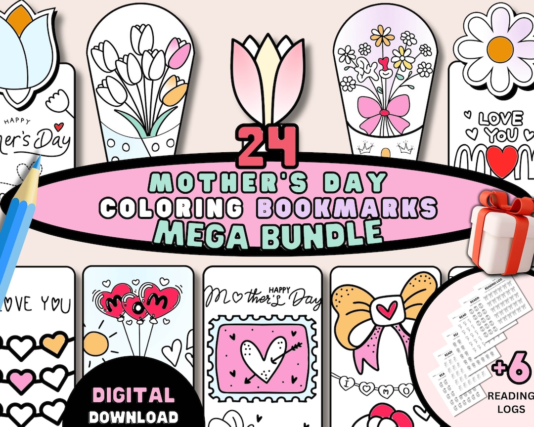 Happy Mothers Day Coloring Pages Bookmarks, Printable Mothers Day ...