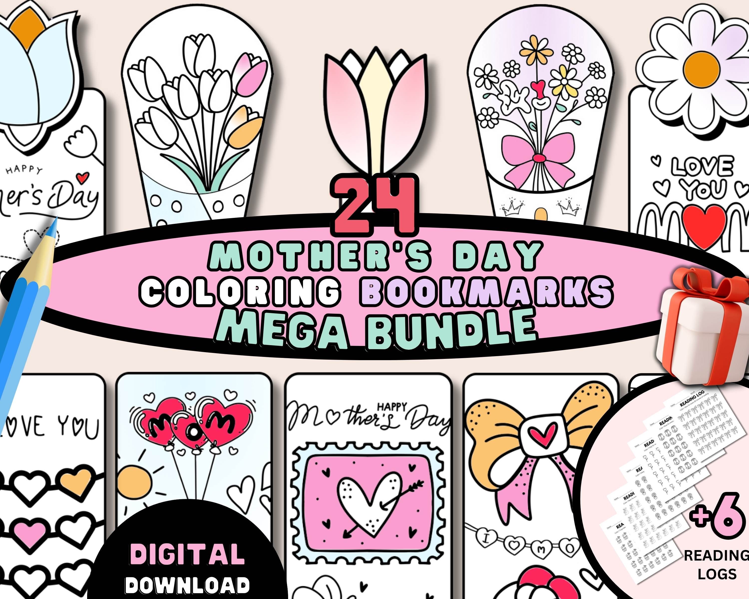 Happy Mothers Day Coloring Pages Bookmarks, Printable Mothers Day ...