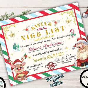 EDITABLE Santa Nice List Certificate Printable Christmas Eve Box Filler ...