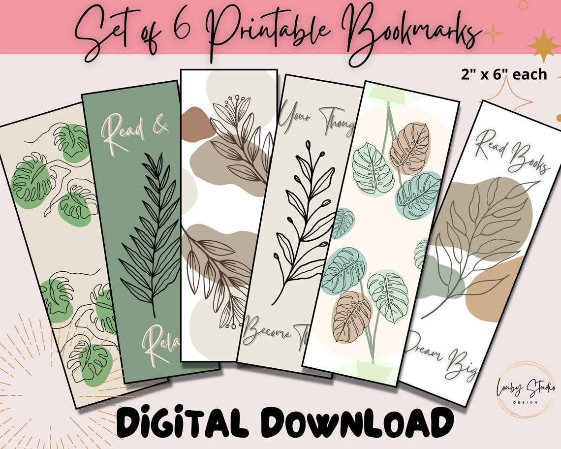 Printable Bookmarks for Women, Digital Book Mark, Boho Bookmark Set ...