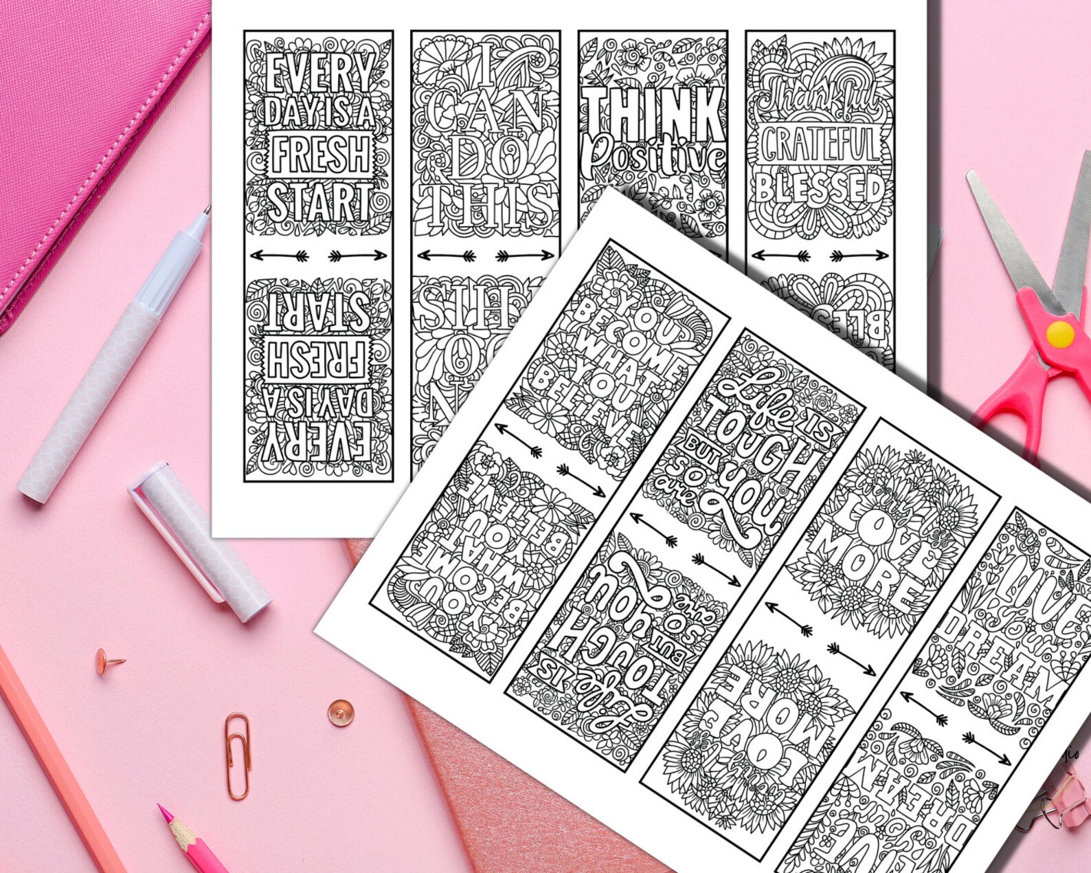 Printable Motivational Coloring Bookmark Pages, Digital Book Marks ...