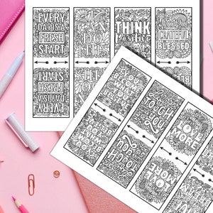 Printable Motivational Coloring Bookmark Pages, Digital Book Marks ...