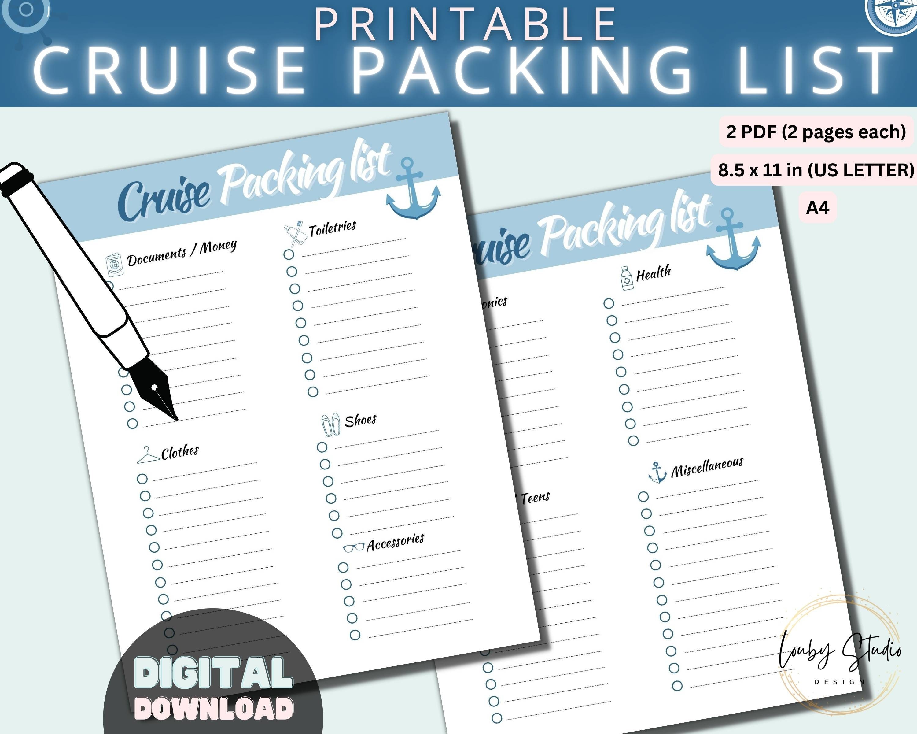 Printable Cruise Packing List: Family Travel Checklist (PDF) - Etsy