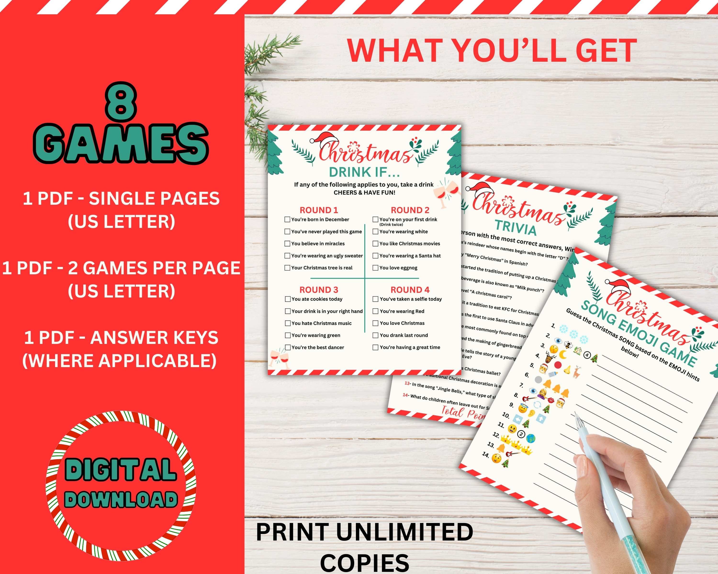 Printable Christmas Games Adults BUNDLE, Family Christmas Party Games ...