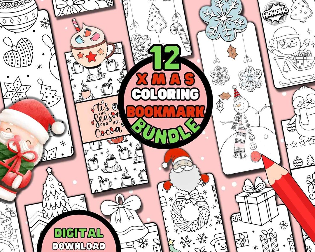 Printable Christmas Coloring Bookmarks BUNDLE, Kids Christmas Coloring ...