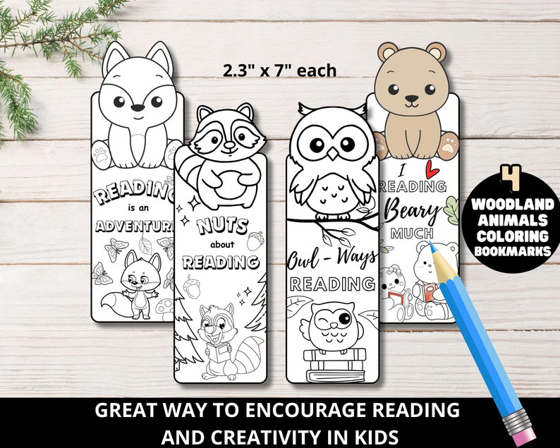 Woodland Animals Coloring Bookmarks Page, Printable Coloring Bookmarks ...