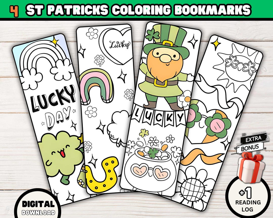 Retro St Patricks Day Coloring Bookmarks Printable Lucky St Patricks ...