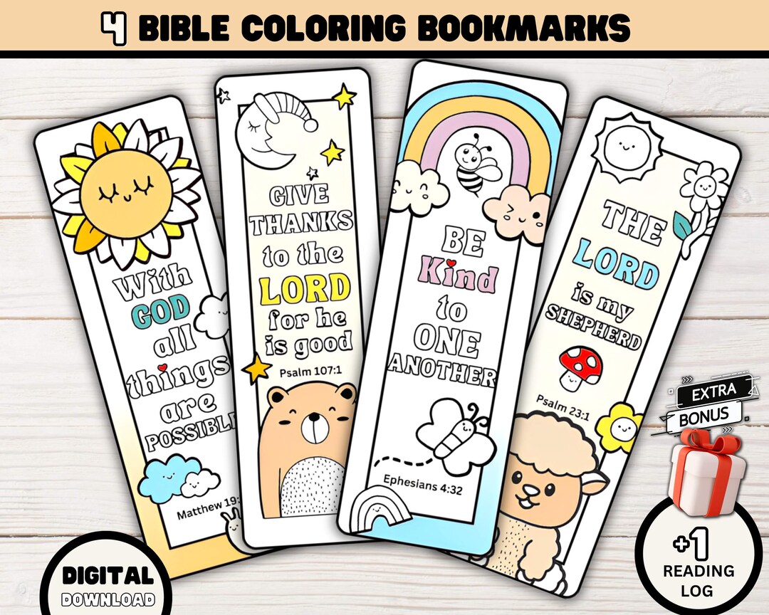 Bible Verse Coloring Bookmarks, Kids Bible Activity Page, Sunday School ...