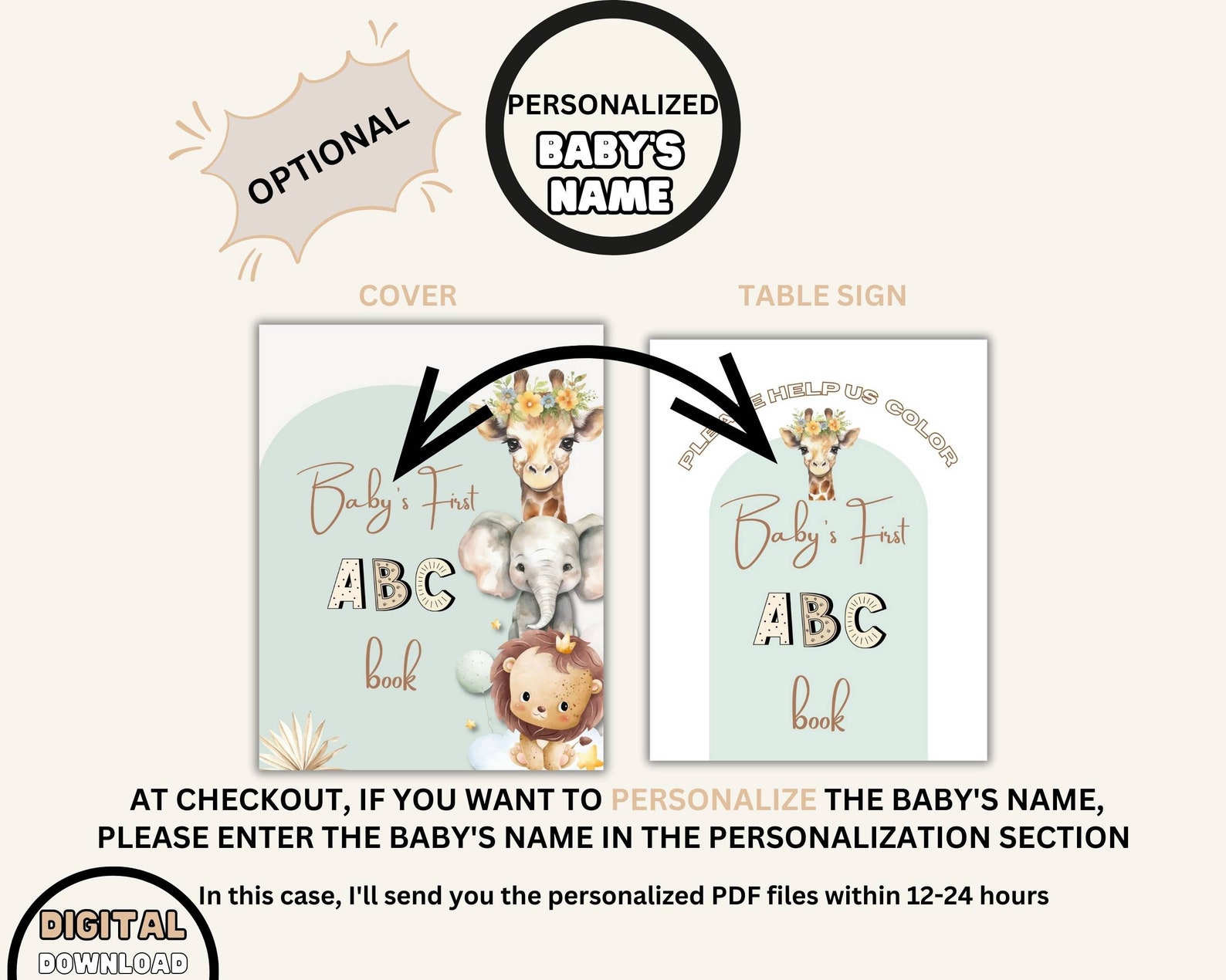 Baby Alphabet Book, Printable Baby Shower Abc Book, Animal Alphabet ...