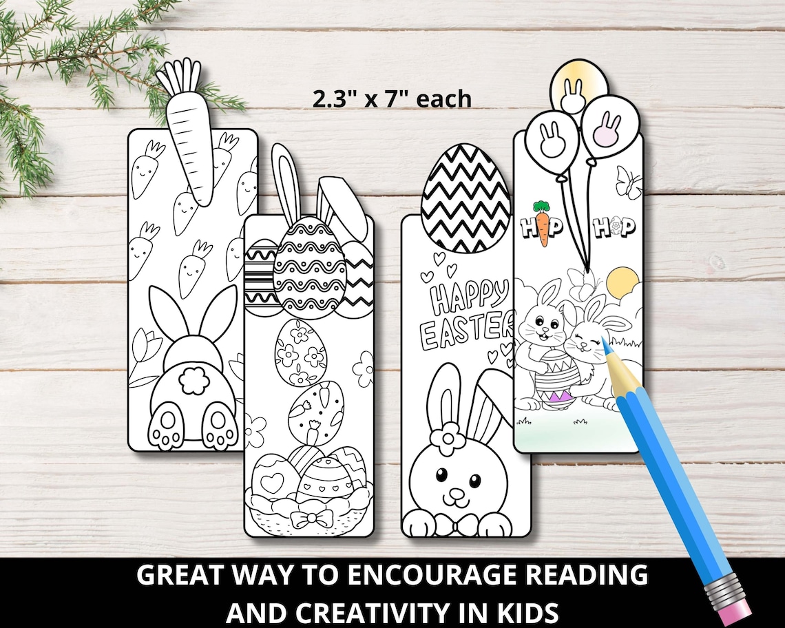 Easter Eggs Coloring Bookmarks, Printable Easter Bunny Coloring Book ...