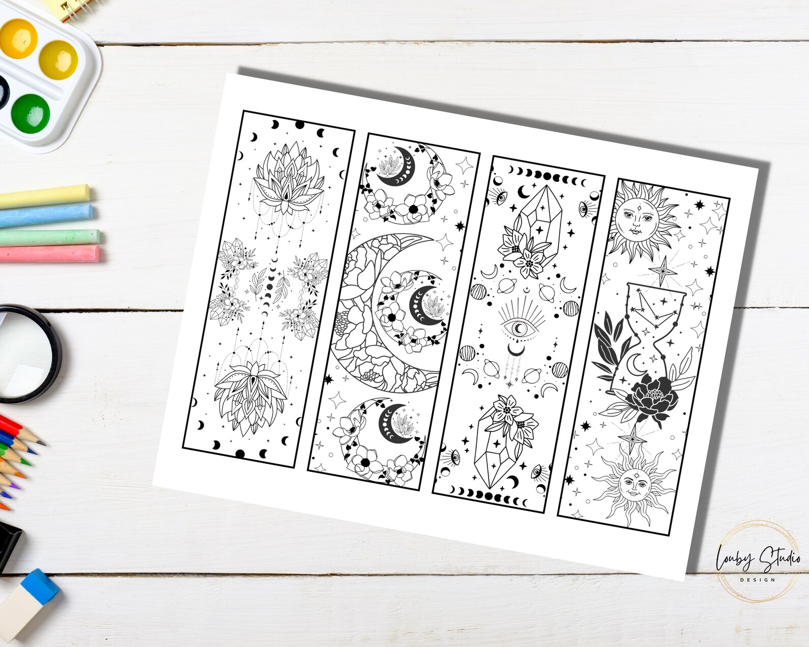 Printable Coloring Bookmarks Printable Book Marks Celestial - Etsy