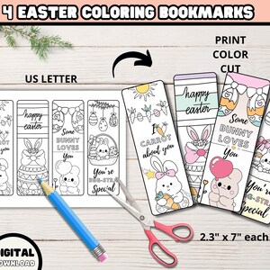 Printable Easter Bunny Coloring Bookmarks, Happy Easter Class Gift ...