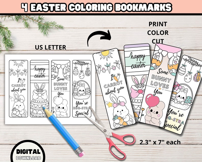 Printable Easter Bunny Coloring Bookmarks, Happy Easter Class Gift ...