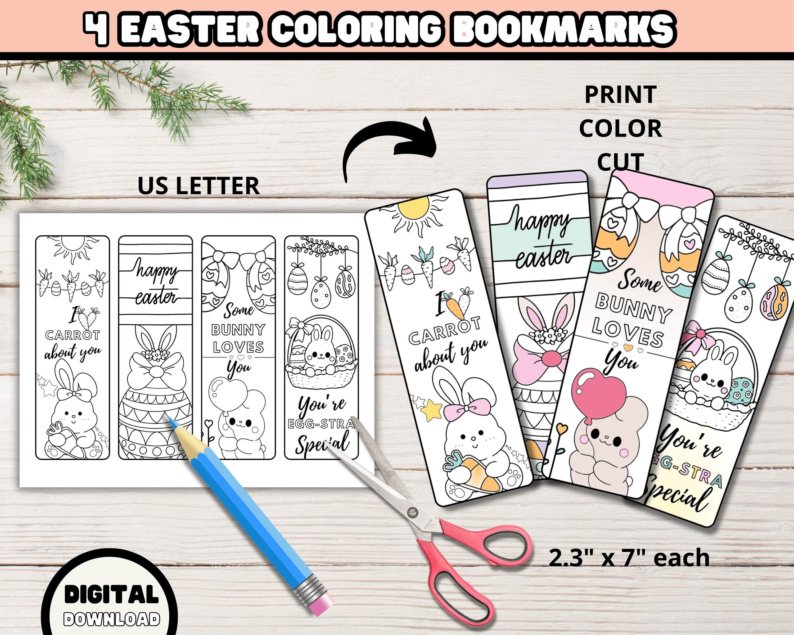 Printable Easter Bunny Coloring Bookmarks, Happy Easter Class Gift ...