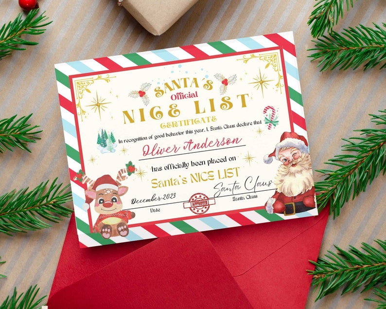 EDITABLE Letter From Santa Printable Nice List Certificate, Christmas ...