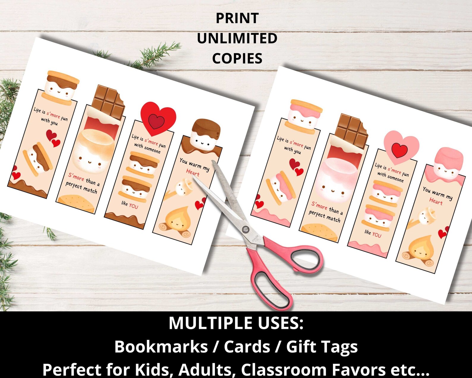 Printable S'mores Valentine Bookmarks: Classroom Gift Tags (digital ...