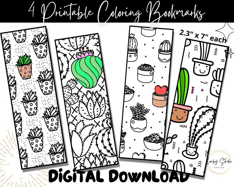 Printable Coloring Bookmarks Digital Book Marks Cute | Etsy