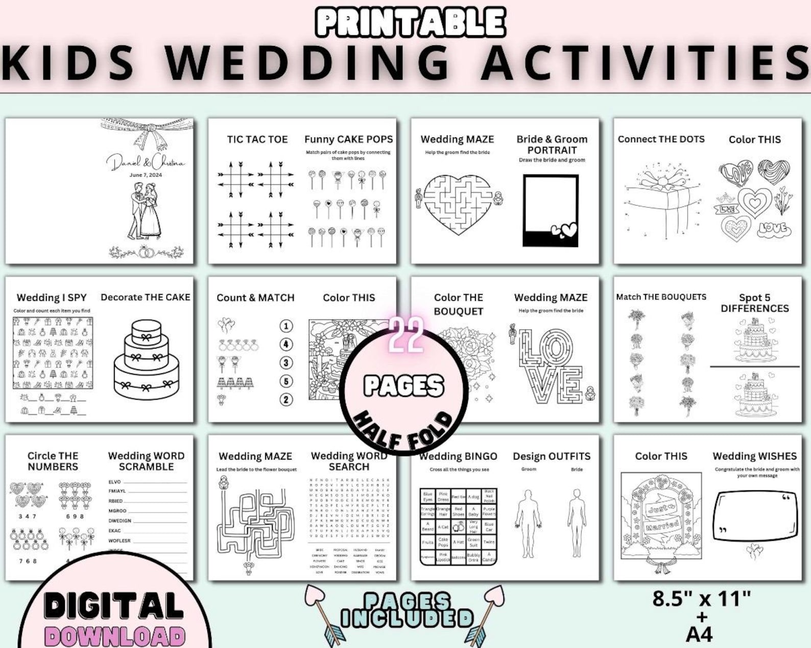 Kids Wedding Activity Book, Printable Wedding Coloring Book Pages ...