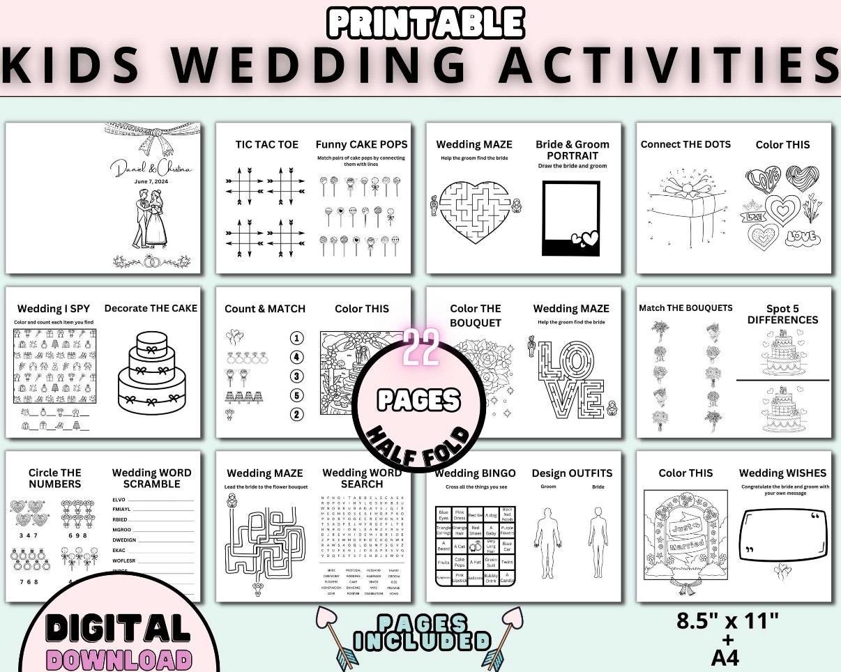 Kids Wedding Activity Book, Printable Wedding Coloring Book Pages ...