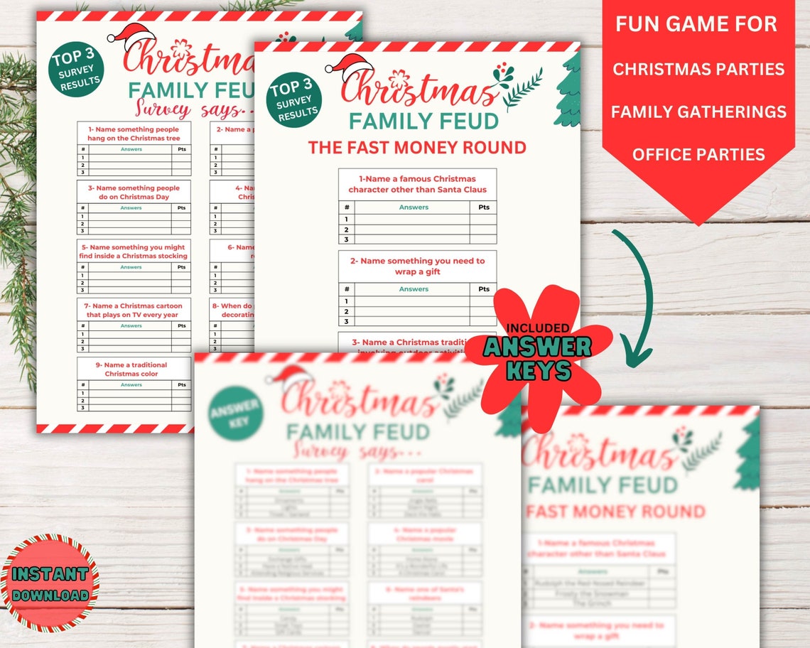 Christmas Feud Game, Printable Christmas Family Game, Christmas ...